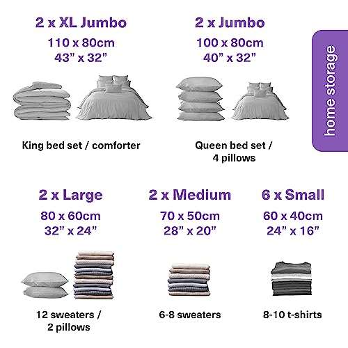 Bramble 7 Sizes 20 Vacuum Storage Bags Space Saver Bags (2 XL Jumbo/2 Jumbo/2 Large/2 Medium/6 Small/6 Roll) Compression Storage Bags for Comforters & Blankets, Vacuum Sealer Bags for Clothes Storage