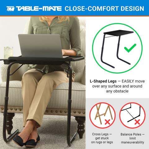 Table Mate II TV Tray Table - Folding TV Dinner Table, Couch Table Trays for Eating Snack Food, Stowaway Laptop Stand, Portable Bed Dinner Tray - Adjustable TV Table with 4 Set Angles, Silver