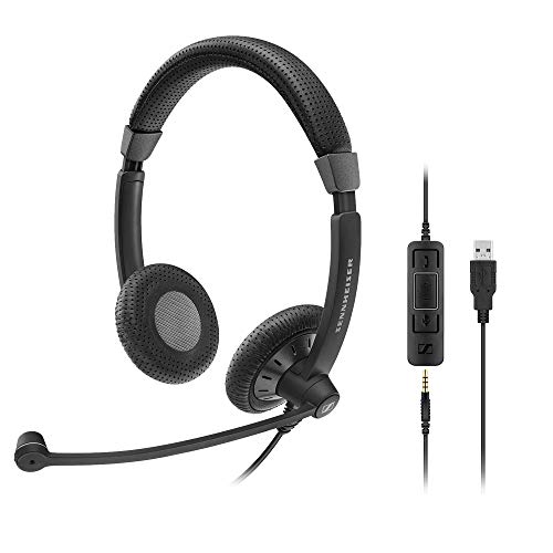 Sennheiser SC 75 USB MS (507086) - Double-Sided Business Headset | For Skype for Business, with Mobile Phone, Tablet, Softphone, and PC | HD Sound & Noise-Cancelling Microphone (Black)