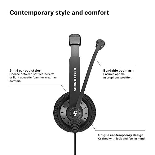 Sennheiser SC 75 USB MS (507086) - Double-Sided Business Headset | For Skype for Business, with Mobile Phone, Tablet, Softphone, and PC | HD Sound & Noise-Cancelling Microphone (Black)