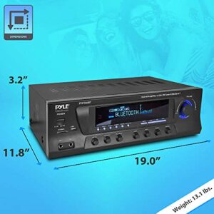 Pyle PT272AUBT - Wireless Bluetooth Audio Power Amplifier - 300W 4 Channel Home Theater Stereo Receiver with USB, AM FM, 2 Mic IN with Echo, RCA, LED, Speaker Selector - For Studio, Home Use, black