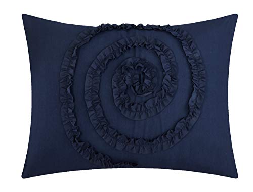 Chic Home CS2213-AN 7 Piece Rosalia Floral Ruffled Etched Embroidery Comforter Set, King, Navy