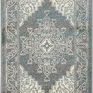 Unique Loom Aurora Collection Over-Dyed, Abstract, Botanical Southwestern, Transitional Area Rug, 2 ft x 3 ft, Gray/Ivory