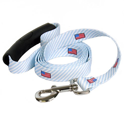 Yellow Dog Design Dawg Blue with American Flags Dog Leash with Comfort Grip Handle-Large-1" 5' x 60"