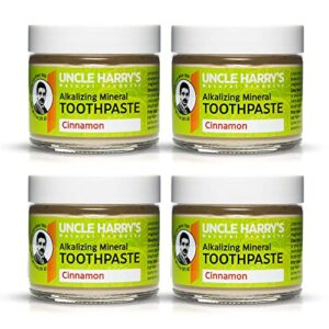 uncle harry's cinnamon remineralizing toothpaste | natural whitening toothpaste freshens breath & promotes enamel | vegan fluoride free toothpaste (4 pack)