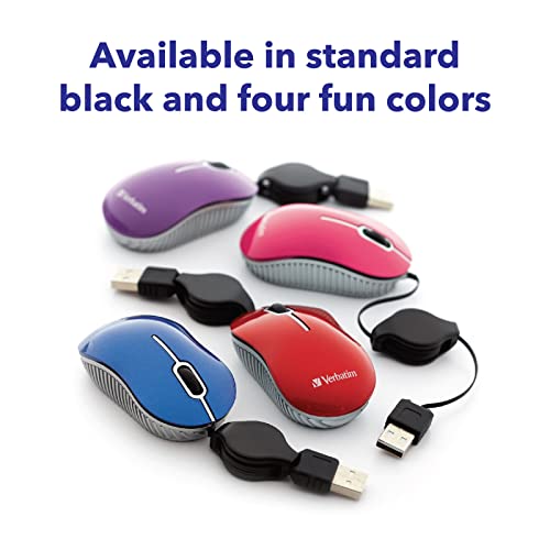 Verbatim Wired Optical Computer Mini USB-A Mouse - Plug & Play Corded Travel Mouse – Black 98113