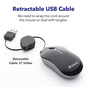 Verbatim Wired Optical Computer Mini USB-A Mouse - Plug & Play Corded Travel Mouse – Black 98113