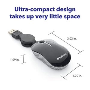 Verbatim Wired Optical Computer Mini USB-A Mouse - Plug & Play Corded Travel Mouse – Black 98113