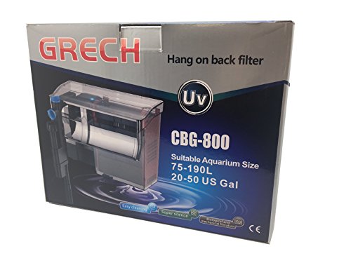 GRECH CBG-800 5W UV Sterilizer Hang-On Back Filter, 20-50 gallon/211 GPH, Black