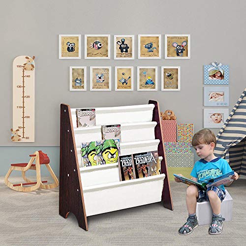 Yescom Kids Book Shelf Sling Storage Rack Organizer Bookcase Display Holder Walnut