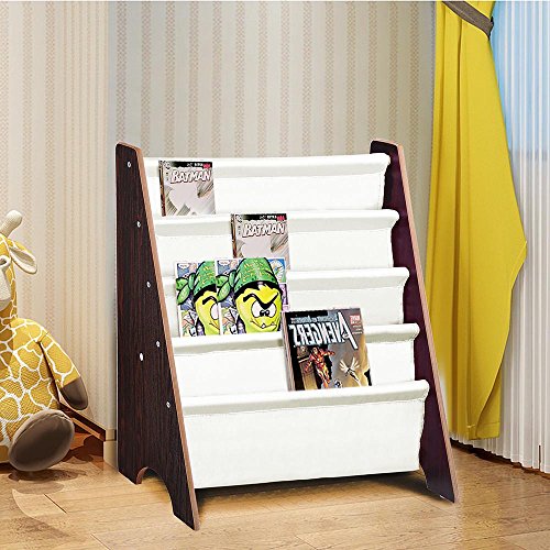 Yescom Kids Book Shelf Sling Storage Rack Organizer Bookcase Display Holder Walnut