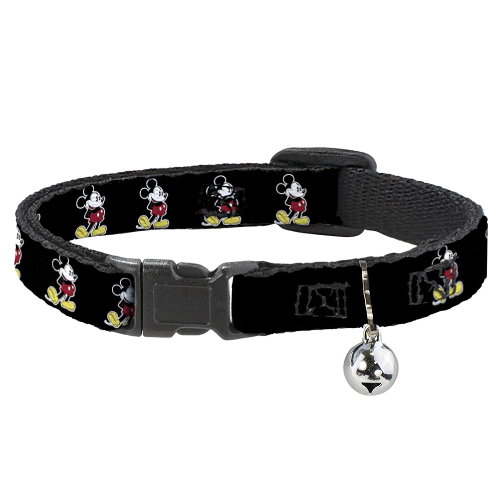 Buckle-Down Breakaway Cat Collar - Classic Mickey Mouse Pose Black - 1/2" Wide - Fits 8-12" Neck - Medium