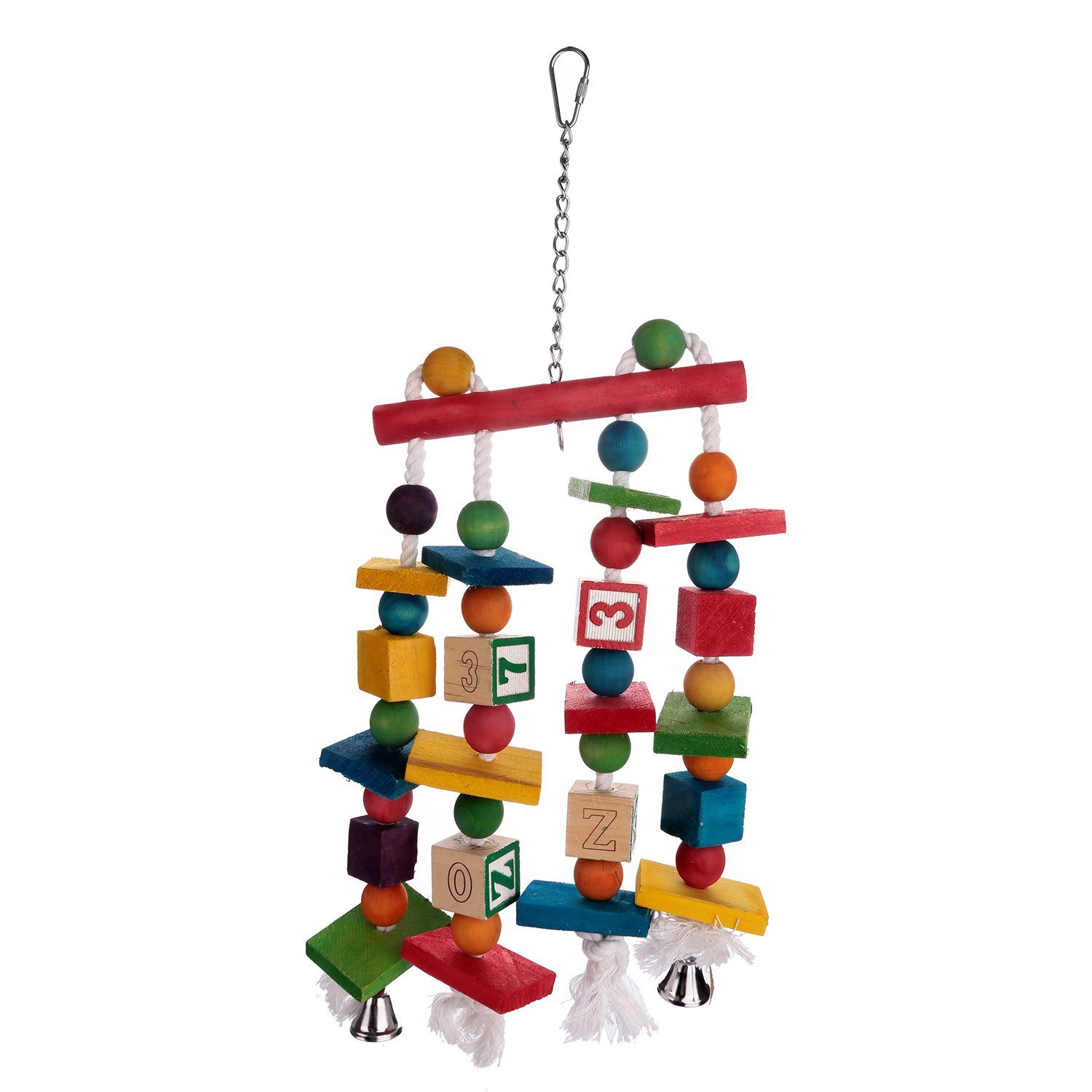 Aigou Knots Block Chewing Bird Toys with Bells Hanging Parrot Toys 17.5" by 6.5"