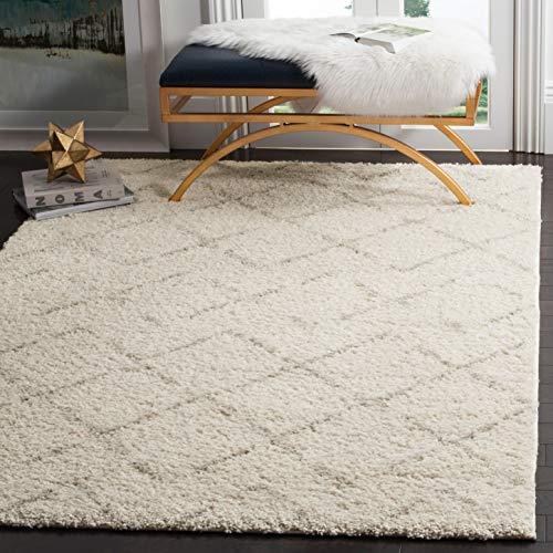 SAFAVIEH Arizona Shag Collection Area Rug - 6'7" x 9'2", Ivory & Beige, Moroccan Design, Non-Shedding & Easy Care, 1.6-inch Thick Ideal for High Traffic Areas in Living Room, Bedroom (ASG743A)