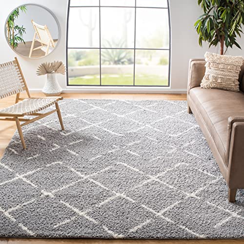 SAFAVIEH Arizona Shag Collection Area Rug - 6'7" x 9'2", Ivory & Beige, Moroccan Design, Non-Shedding & Easy Care, 1.6-inch Thick Ideal for High Traffic Areas in Living Room, Bedroom (ASG743A)