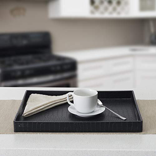 Home Basics Attractive & Elegant with Handles Serving Tray, 18" x 13" x 2" (Black)