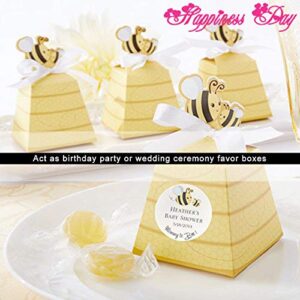 SumDirect Paper Beehive Gift Boxes - 50Pcs Wedding Favor Candy Boxes with Ribbons,Yellow Winnie The Pooh Baby Shower Bee Gift Box for Birthday Decorations