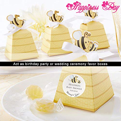 SumDirect Paper Beehive Gift Boxes - 50Pcs Wedding Favor Candy Boxes with Ribbons,Yellow Winnie The Pooh Baby Shower Bee Gift Box for Birthday Decorations