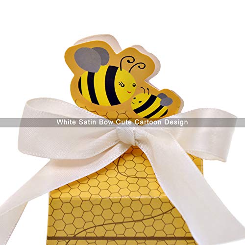 SumDirect Paper Beehive Gift Boxes - 50Pcs Wedding Favor Candy Boxes with Ribbons,Yellow Winnie The Pooh Baby Shower Bee Gift Box for Birthday Decorations