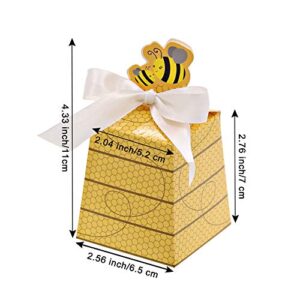 SumDirect Paper Beehive Gift Boxes - 50Pcs Wedding Favor Candy Boxes with Ribbons,Yellow Winnie The Pooh Baby Shower Bee Gift Box for Birthday Decorations