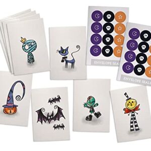 Halloween Greeting Cards Collection with Spooky Stickers - 24 Note Cards with Envelopes & Seals