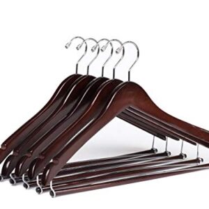 Quality Hangers 10 Wooden Curved Hangers Beautiful Sturdy Suit Coat Hangers with Locking Bar Chrome Hooks (10)