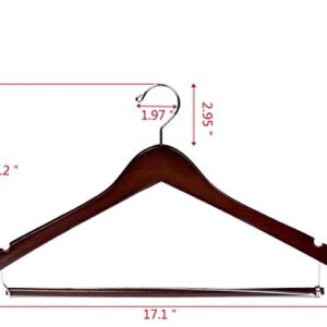 Quality Hangers 10 Wooden Curved Hangers Beautiful Sturdy Suit Coat Hangers with Locking Bar Chrome Hooks (10)