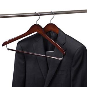 Quality Hangers 10 Wooden Curved Hangers Beautiful Sturdy Suit Coat Hangers with Locking Bar Chrome Hooks (10)