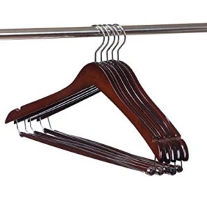 Quality Hangers 10 Wooden Curved Hangers Beautiful Sturdy Suit Coat Hangers with Locking Bar Chrome Hooks (10)