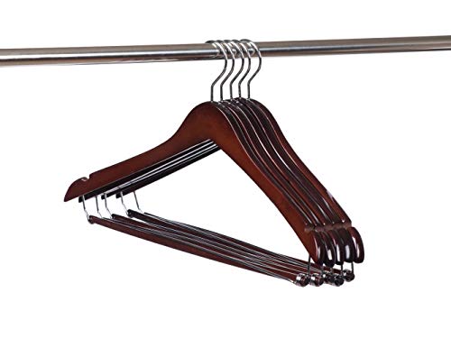 Quality Hangers 10 Wooden Curved Hangers Beautiful Sturdy Suit Coat Hangers with Locking Bar Chrome Hooks (10)