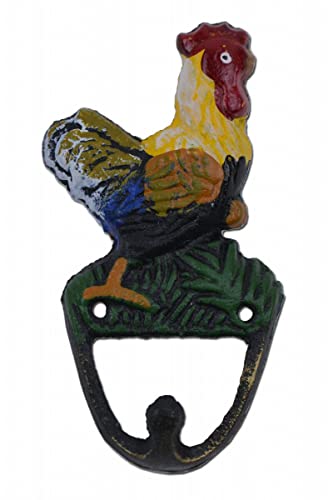 Flag Emotes Rooster & Chickens Wall Hook 3 Piece Set Colorful Painted Cast Iron Coat Hangers Rack