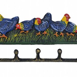 Flag Emotes Rooster & Chickens Wall Hook 3 Piece Set Colorful Painted Cast Iron Coat Hangers Rack