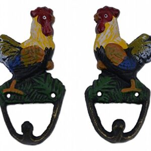 Flag Emotes Rooster & Chickens Wall Hook 3 Piece Set Colorful Painted Cast Iron Coat Hangers Rack