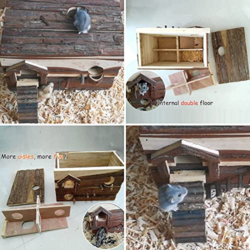 Beaks And Paws B&P Wooden Hamster House Hideout, Hamster Toys for Gerbils, Guinea Pigs, Dwarf Hamster, Small Animal，with Ladders Bridge