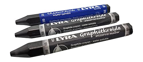 LYRA Assorted Degree Graphite Stick Set - Water Soluble and Non Soluble - 2B 6B 9B, Art, Drawing Supplies for Sketch & Shading Pencils - 3 Crayon Stick (Water Soluble)