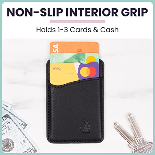 Premium Leather Phone Card Holder - Stick On Wallet for iPhone and Android Smartphones - Minimalist Style with Non-Slip Lining Secures Up to 3 Cards Kangaroo (Black Leather) by Wallaroo