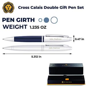 Dayspring Pens Engraved Cross Pen Set | Personalized Cross Calais Gift Double Gift Pen Set 1 Lustrous Chrome and 1 Blue Lacquer and Chrome Pen. Custom Engraved