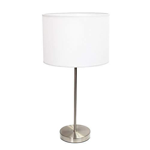 Simple Designs LT2040-WHT 23" Tall Contemporary Standard Metal Stick Lamp with Round Base and Drum Fabric Shade for Home Décor, Bedroom, Office, Dorm, Living Room, Entryway, Foyer, BSN & White