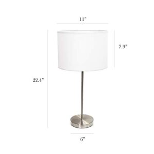 Simple Designs LT2040-WHT 23" Tall Contemporary Standard Metal Stick Lamp with Round Base and Drum Fabric Shade for Home Décor, Bedroom, Office, Dorm, Living Room, Entryway, Foyer, BSN & White