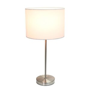 Simple Designs LT2040-WHT 23" Tall Contemporary Standard Metal Stick Lamp with Round Base and Drum Fabric Shade for Home Décor, Bedroom, Office, Dorm, Living Room, Entryway, Foyer, BSN & White