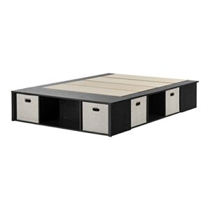 south shore flexible bed with storage and baskets black oak, contemporary