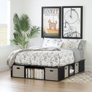 South Shore Flexible Bed with Storage and Baskets Black Oak, Contemporary