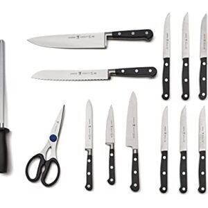 HENCKELS Couteau 14-pc Knife Block Set | 6 Steak Knives, Paring Knife, Serrated Utility Knife, Prep Knife, Bread Knife, Chef’s Knife, Sharpening Steel & Kitchen Shears