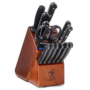 HENCKELS Couteau 14-pc Knife Block Set | 6 Steak Knives, Paring Knife, Serrated Utility Knife, Prep Knife, Bread Knife, Chef’s Knife, Sharpening Steel & Kitchen Shears