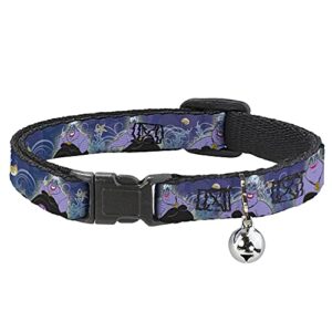 buckle-down breakaway cat collar - ursula 4-poses/shells/ivy/bubbles purples/blues - 1/2" wide - fits 8-12" neck - medium