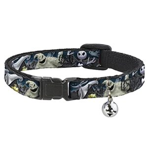 buckle-down breakaway cat collar - nightmare before christmas 4-character group/cemetery scene - 1/2" wide - fits 8-12" neck - medium