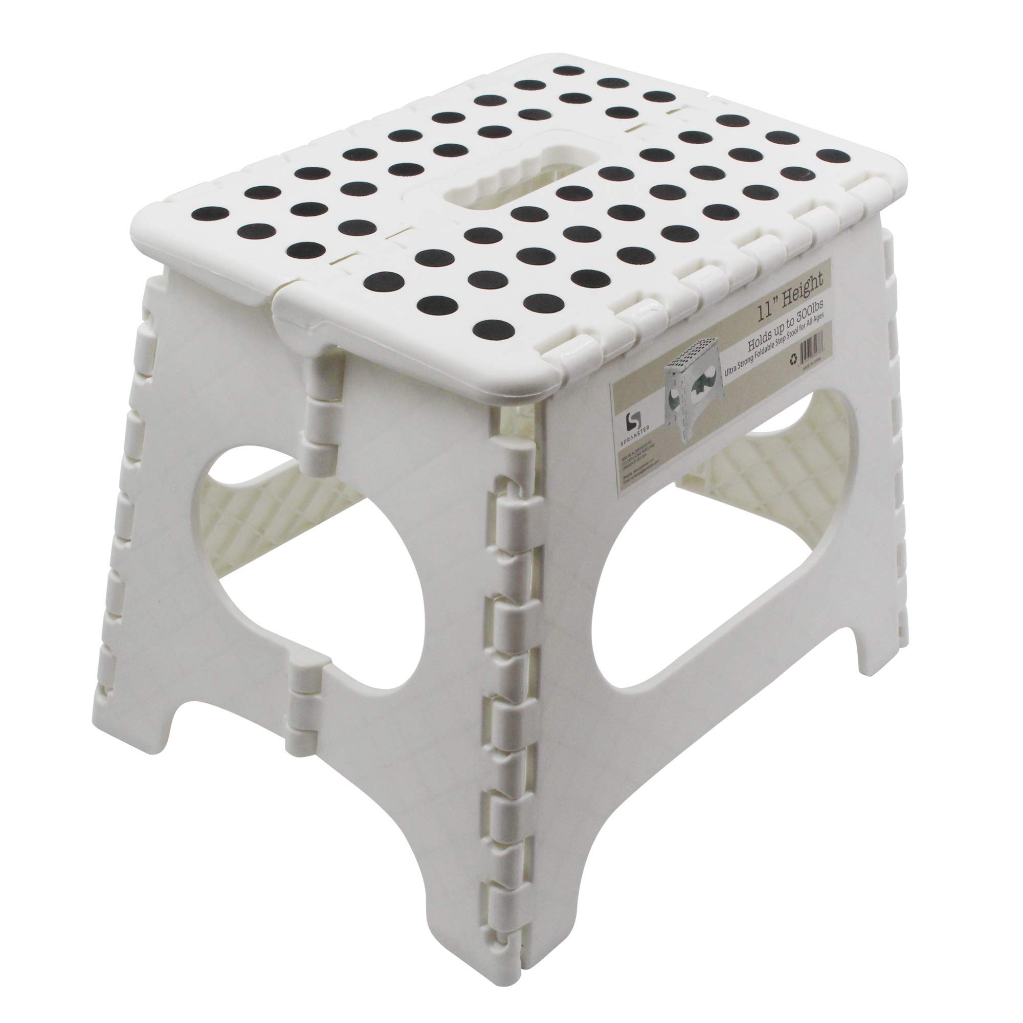 Spranster Super Strong Folding Step Stool - 11" - Sturdy Enough to Hold 300 Lb - Lightweight Foldable Step Stool for Adults and Kids - Opens with one Flip - Great for Kitchen, Bathroom and Bedroom