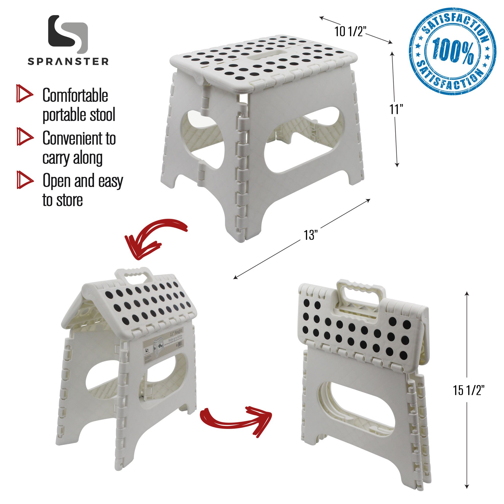 Spranster Super Strong Folding Step Stool - 11" - Sturdy Enough to Hold 300 Lb - Lightweight Foldable Step Stool for Adults and Kids - Opens with one Flip - Great for Kitchen, Bathroom and Bedroom