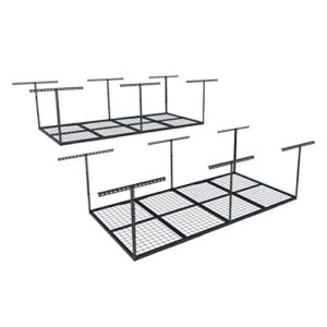 fleximounts 4x8 overhead garage storage rack, garage storage organization systerm, heavy duty metal garage ceiling storage racks, 2 pack, black