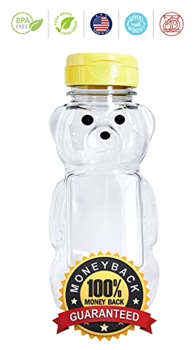 CLEARVIEW CONTAINERS | 8 Ounce Honey Bears with Flip Top Lid | Perfect for Holidays, Baby Shower Gifts, Beekeeping, Honey Dispensing (Yellow 8 Ounce Bear, 24 Pack)